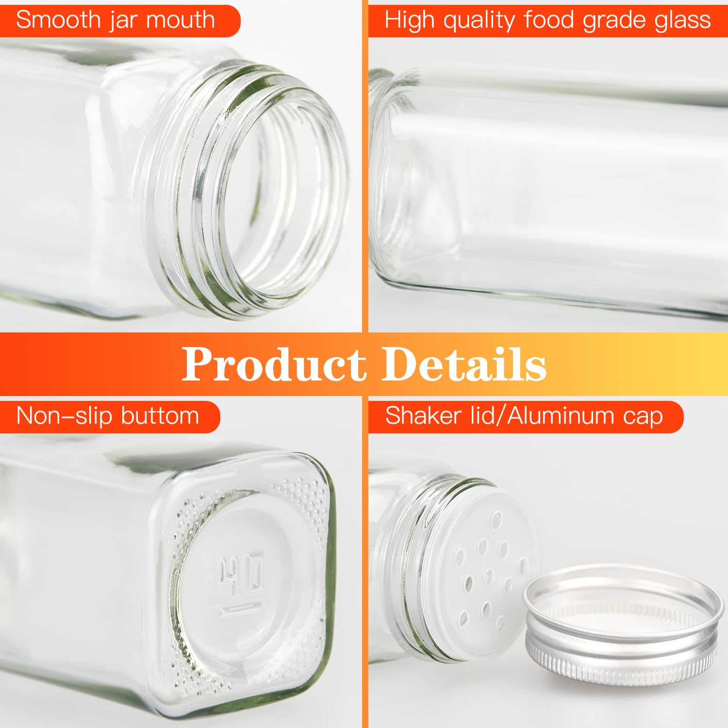 DkOvn 12/24/36/48pcs Glass Spice Jars, 4oz Empty Spice Jars with Metal Caps, Labels, Shaker Lids, Collapsible Funnel, Chalk Pen, Seasoning Organizer for Spice Rack(12pcs 4oz Set)