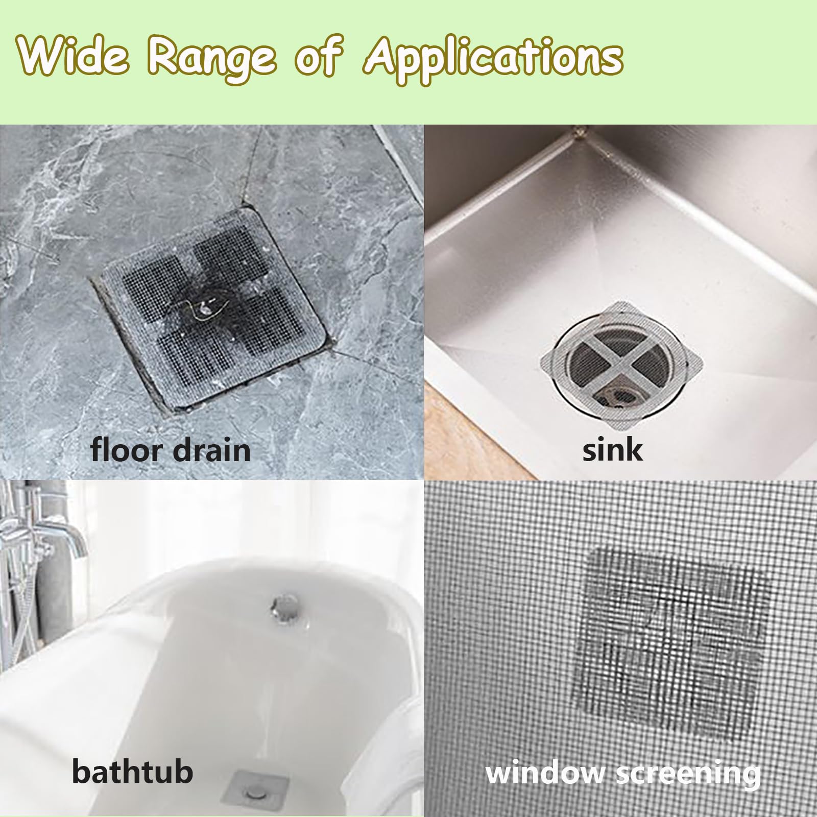 Disposable Shower Drain Hair Catcher Mesh Stickers, Floor Drain Sticker, Disposable Drain Hair Catcher, Bathroom, Laundry, Bathtub, Kitchen, Sink, for Human and pet Hair (50pcs)