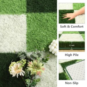 Zedrew Shag Area Rug, 4x6 ft Deep Green White Fluffy Rugs for Bedroom Living room, Soft Shaggy Modern Indoor Carpets, Cute Plush Rugs for Kids Girls Room Nursery, High Pile Throw Rug for Home Decor