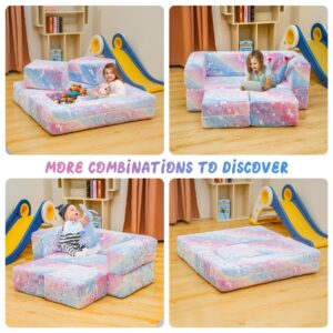 furlinkhm Modular Kids Play Couch,Glow in The Dark Kids Play Couch Toddler Couch,Nugget Couch for Kids,Convertible Baby Fold Out Play Foam and Floor Cushion for Bedroom and Playroom(Rainbow+Unicorn)