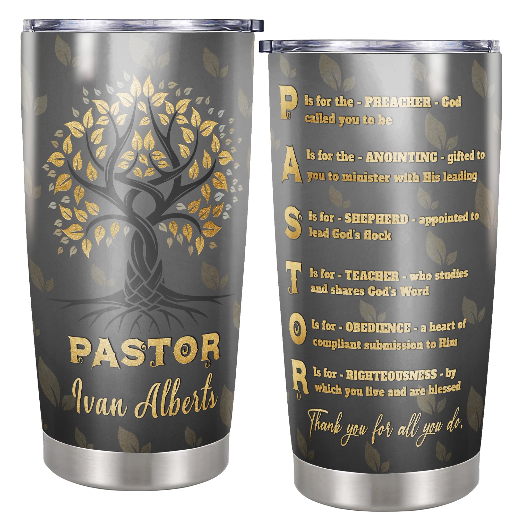 Pastor Gifts for Men Personalized Tumbler Custom Name Insulated Cup Travel Coffee Mug with Lid Stainless Steel 20 30 oz Religious Appreciation Gift for Pastors