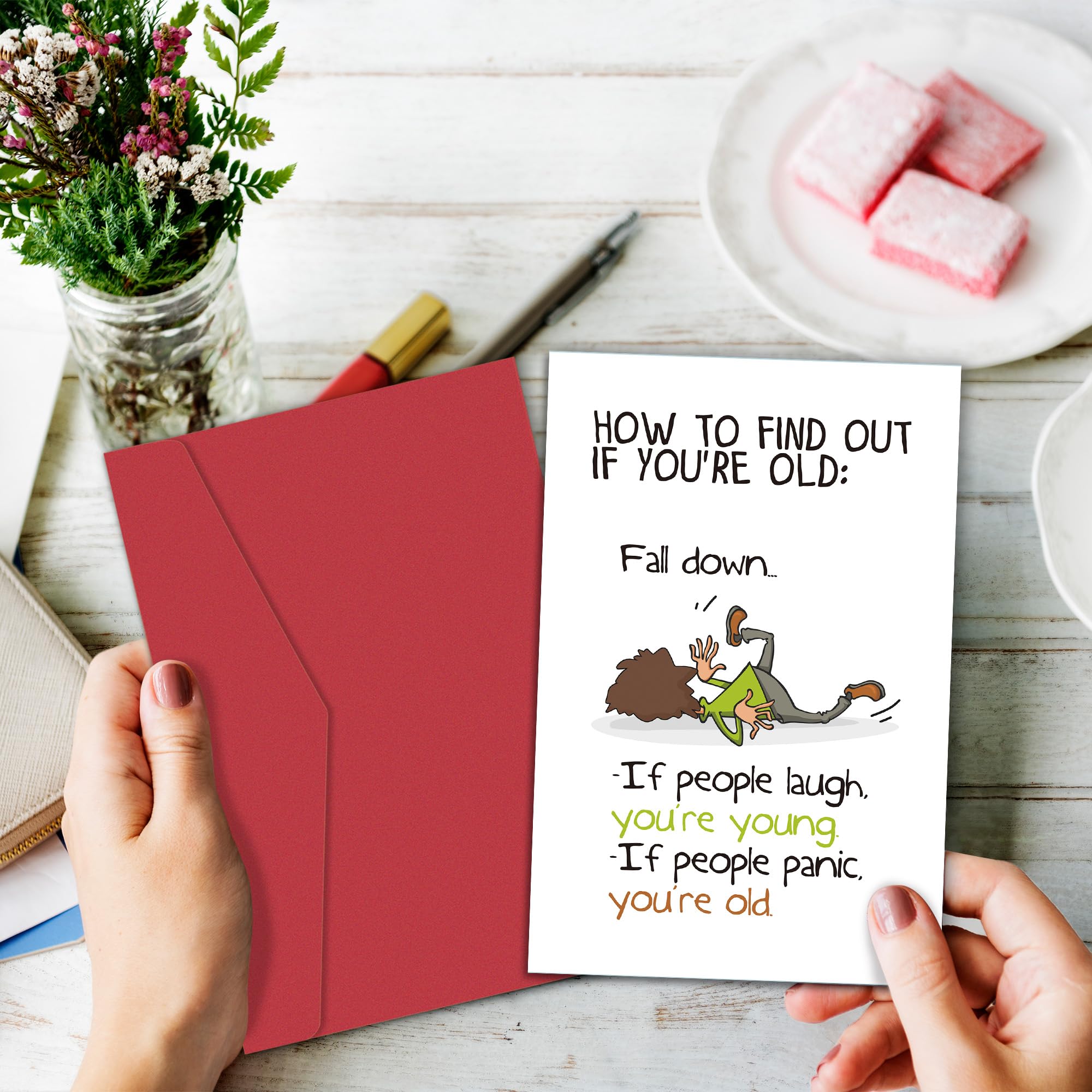 Funny Birthday Card for Him Her, Hilarious Birthday Cards for Men Women, Snarky Humor Birthday Card for Friends, How to Find Out If You're Old, Fall Down...