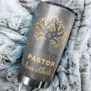 Pastor Gifts for Men Personalized Tumbler Custom Name Insulated Cup Travel Coffee Mug with Lid Stainless Steel 20 30 oz Religious Appreciation Gift for Pastors