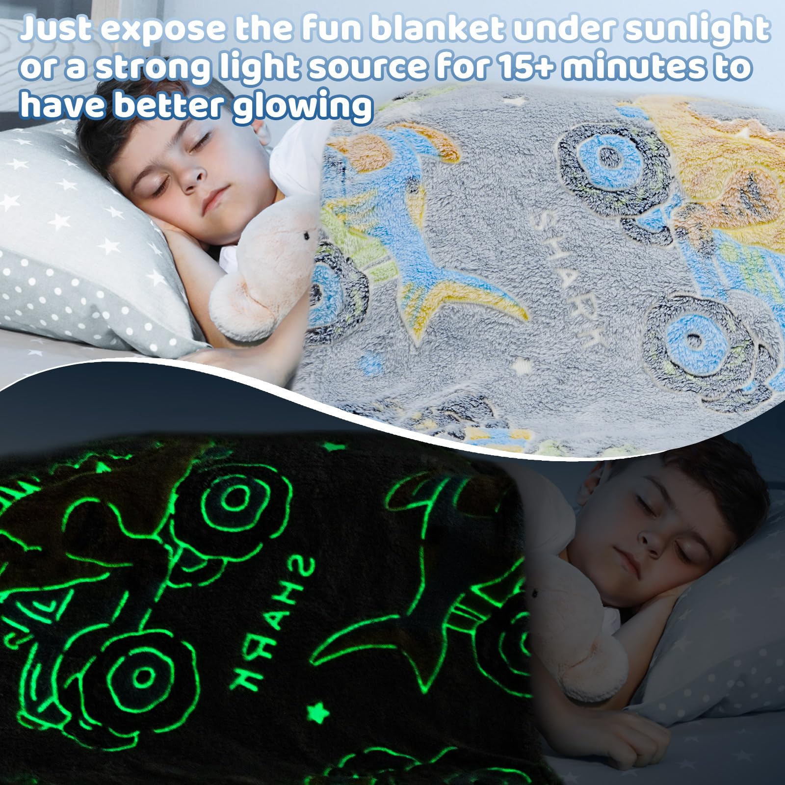 Dinosaur Toys Gifts for Boys Kids Dino Shark Truck Glow in The Dark Blanket Best Birthday Christmas Valentine's Day Easter Presents for Age 1 2 3 4 5 6 7 8 9 10 Years Old Child Teen Soft Throw 60"x50"