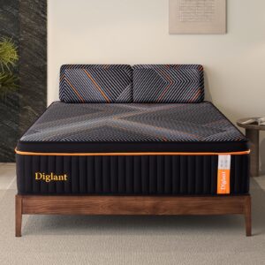 diglant king mattress, 14 inch plush hybrid mattress, black memory foam with individually pocket coils mattress king size in box, euro top mattress for pressure relief,balanced support, 76"*80"