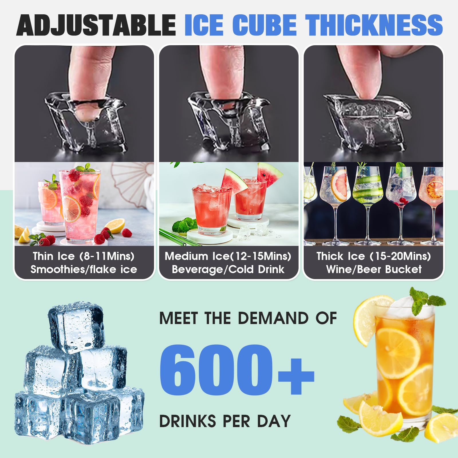 ADVWIN Commercial Ice Maker Machine, 100Lbs/24H with 33Lbs Storage Bin, 45Pcs Clear Ice Cubes in 5Mins, 2-Way Add Water, Under Counter Freestanding Ice Maker for Home