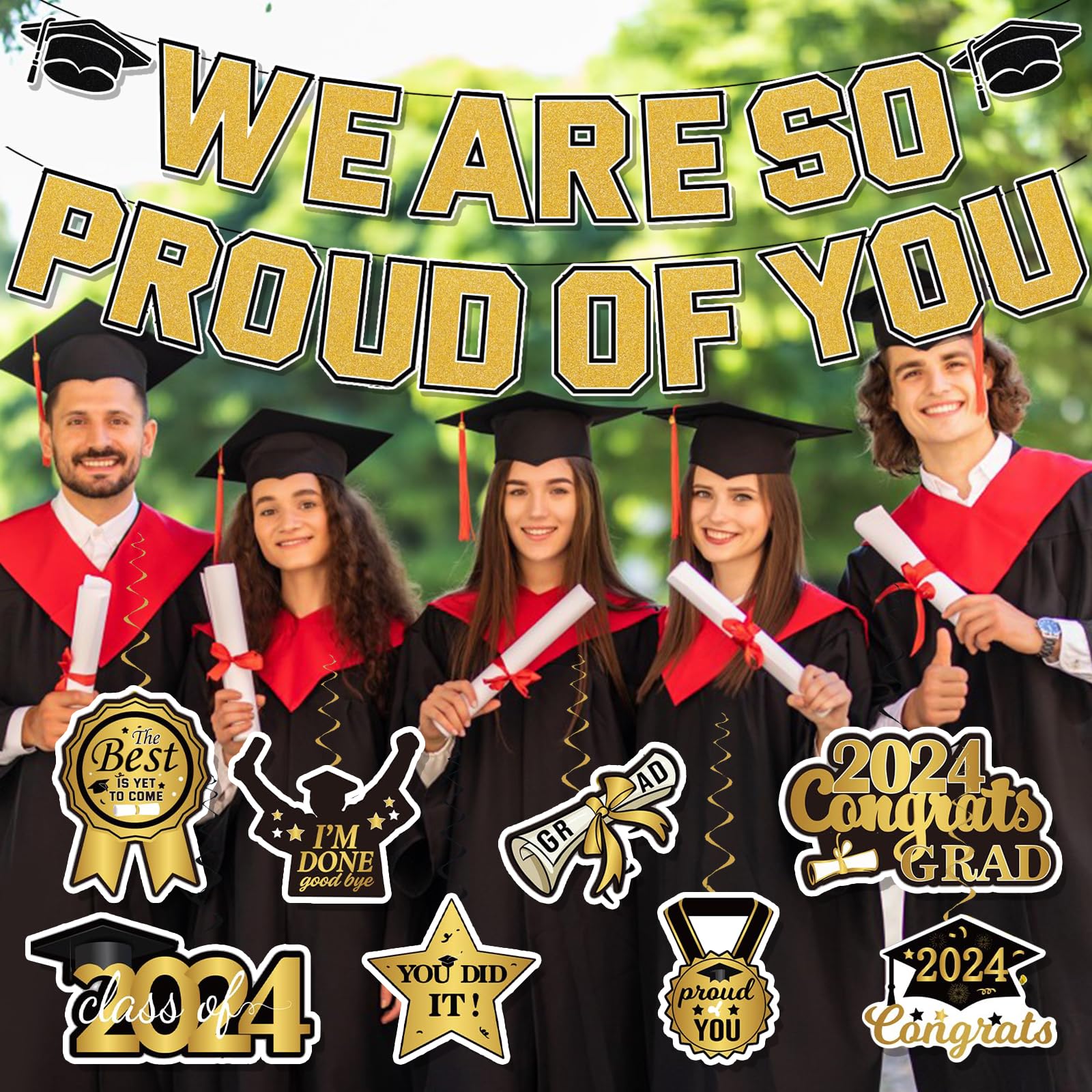 Graduation Party Decorations of 2024,Class Backdrop Banner,Graduation Party Decorations College Graduation Decorations Class of 2024 Party Supplies (Gold)