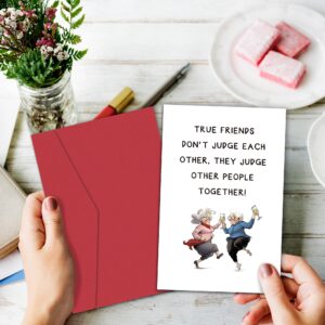 Inbufruy Funny Best Friend Birthday Card, Hilarious Birthday Card for Bestie, Friendship Thank you Card for Her, True Friends Don't Judge Each Other They Judge Other People Together