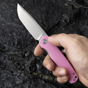 OLITANS G047 Front Flipper Folding Knife 3.0" Sandvik 14C28N Blade White G10 Handle Camping Pocket Knife With Deep Carry Clip Outdoor EDC (Pink W)