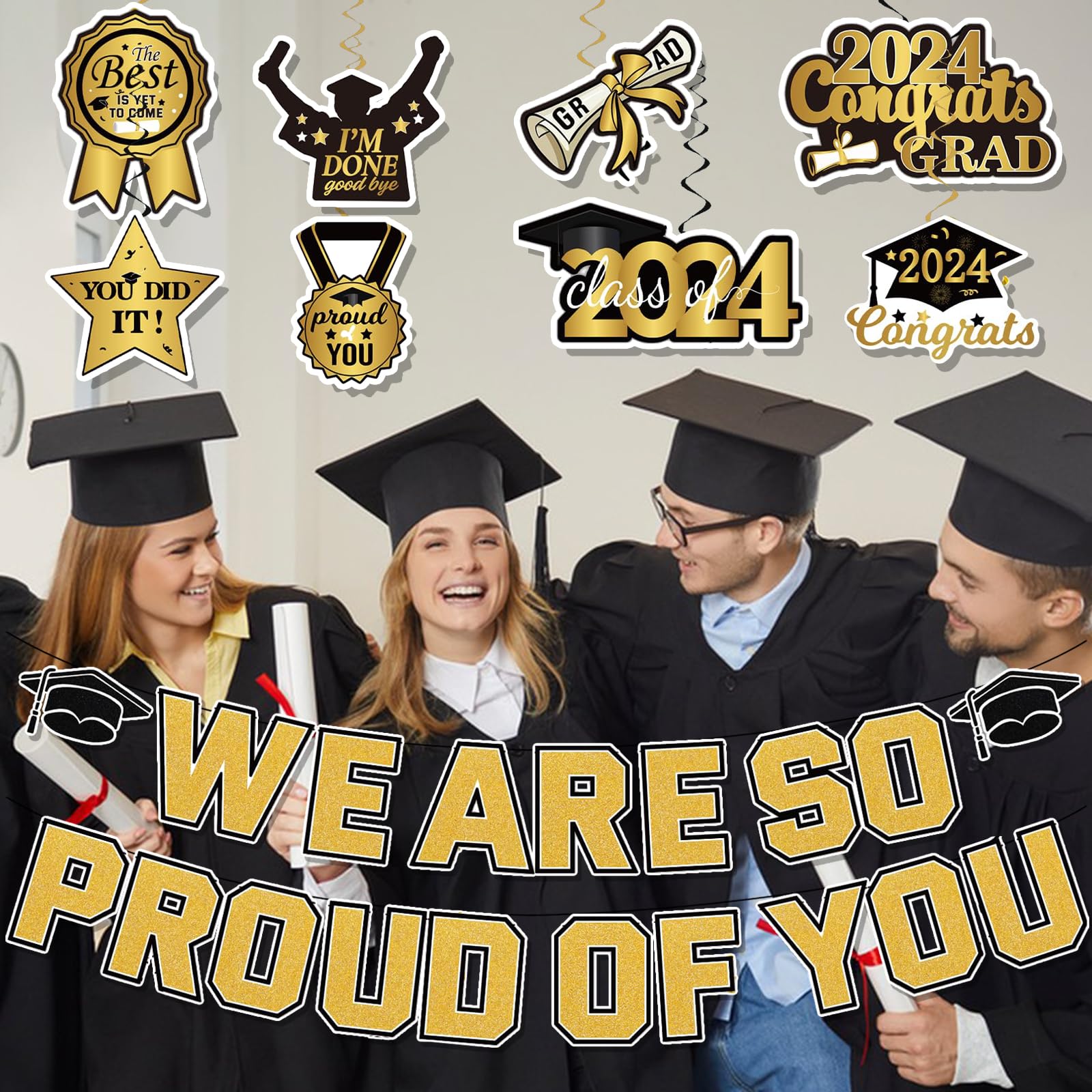 Graduation Party Decorations of 2024,Class Backdrop Banner,Graduation Party Decorations College Graduation Decorations Class of 2024 Party Supplies (Gold)