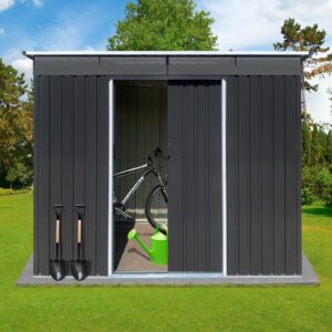 homlovly 8ft x 6ft sheds outdoor storage shed,metal garden shed,waterproof garden storage tool shed with lockable door,for bike backyard patio,lawn and outside,black