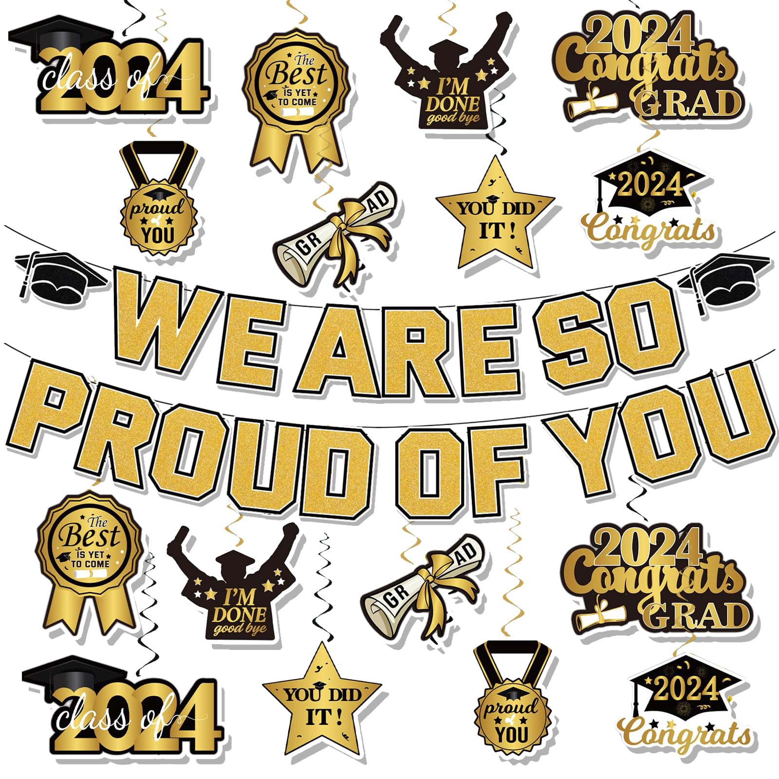 Graduation Party Decorations of 2024,Class Backdrop Banner,Graduation Party Decorations College Graduation Decorations Class of 2024 Party Supplies (Gold)