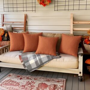 miulee fall pack of 4 decorative outdoor throw pillow covers linen waterproof pillow covers farmhouse cushion cases for patio garden tent balcony couch sofa 16x16 inch rust