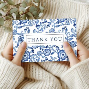 Whaline 24 Packs Floral Thank You Cards Blue White Chinoiserie Flower Greeting Cards Blank Note Cards with Envelopes and Stickers for Wedding Birthday Baby Shower Party, 4 x 6 Inch