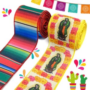 hienaj 2 rolls 2.5 inches 10yards mexican cinco de mayo fiesta ribbons mexican fabric ribbons serape virgin mary ribbon for mexican fiesta gift wrapping outdoor hanging party decoration supplies