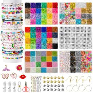 goldwise friendship bracelet kit - 16000 pcs with 48 colors glass seed beads (2/3/4mm), 24 colors clay beads, 7 styles letter beads (a-z), variety of charms, diy jewelry & bracelet making crafts