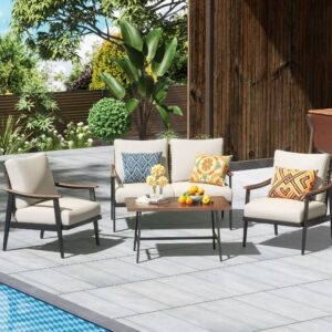 natural expressions 4 pieces patio furniture set, outdoor furniture sofa sectional modern metal patio conversation set with high back wicker backrest & loveseat for balcony, backyard, deck, porch