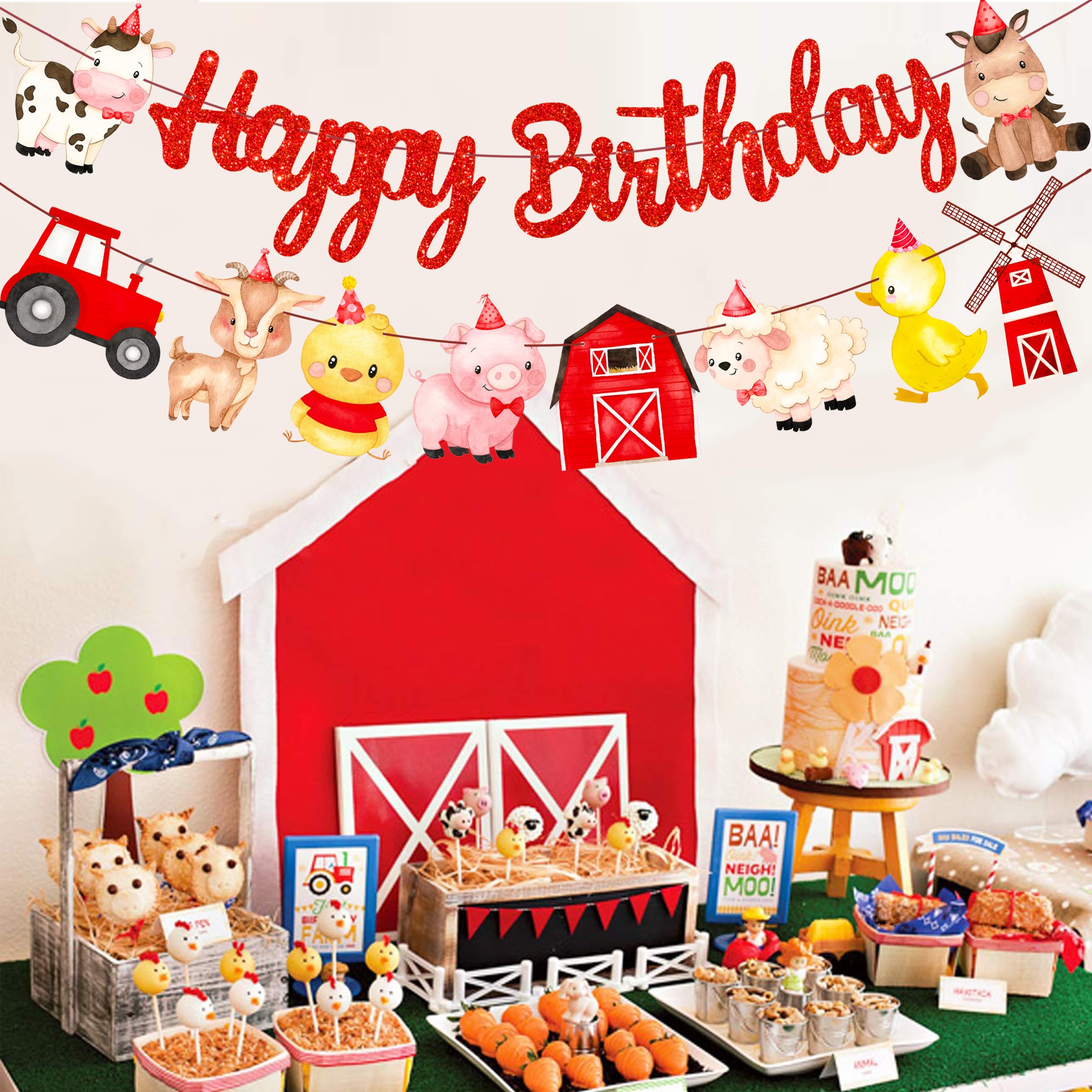 Farm Birthday Party Decorations Red Farm Happy Birthday Banners Farm Animal Party Decorations for Farm Barnyard Birthday Party Barn Theme Baby Shower Supplies