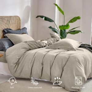 JELLYMONI 100% Washed Cotton 3 Pieces Cream Grey Duvet Cover King Size - Linen Like Textured Breathable Comforter Cover with Pillow Shams (Cream Grey, 104"x90")