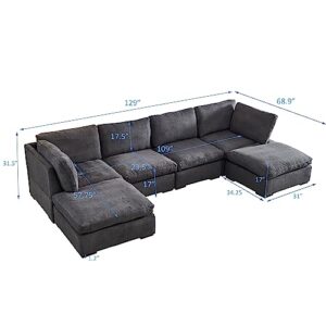 Down Filled Convertible Modular Sectional Sofa with Movable Ottoman Sets, Free Combination U Shaped Oversized Sleeper Corner Couch,Symmetrical Sleeper Sofa&Couches Bed for Living Room Office