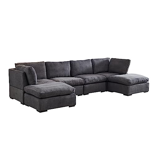 Down Filled Convertible Modular Sectional Sofa with Movable Ottoman Sets, Free Combination U Shaped Oversized Sleeper Corner Couch,Symmetrical Sleeper Sofa&Couches Bed for Living Room Office