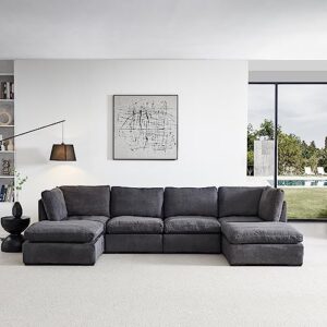 Down Filled Convertible Modular Sectional Sofa with Movable Ottoman Sets, Free Combination U Shaped Oversized Sleeper Corner Couch,Symmetrical Sleeper Sofa&Couches Bed for Living Room Office