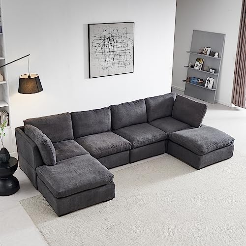 Down Filled Convertible Modular Sectional Sofa with Movable Ottoman Sets, Free Combination U Shaped Oversized Sleeper Corner Couch,Symmetrical Sleeper Sofa&Couches Bed for Living Room Office