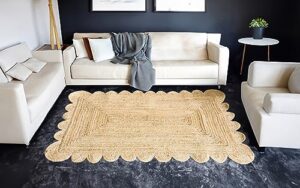 generic handwoven scalloped jute area rug 2x3/3x5/4x6-braided jute runner rug 2.5x6 ft for kitchen/hallway-natural farmhouse scallop jute rug 5x7-reversible jute rug 8x10 (beige, 4' x 6' feet)