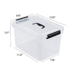 Utiao 4-Pack 10 L Plastic Latching Storage Bin, Clear Storage Box Bin with Handle