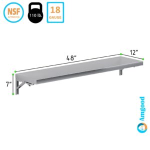 AmGood Stainless Steel Folding Wall Shelf | NSF Certified | Food Truck | Kitchen, Restaurant, Garage, Laundry, Utility Room (48" Long X 12" Deep)