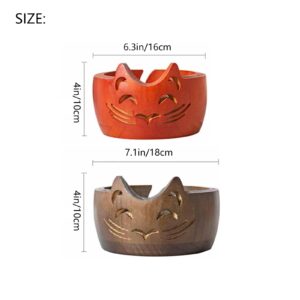 Cute Cat Yarn Bowl, New Yarn Bowls Yarn Storage Bowl with Carved Holes & Drill, Creative Wooden Handmade Round Woolen Bowl for DIY Knitting Crocheting Accessories (Orange)