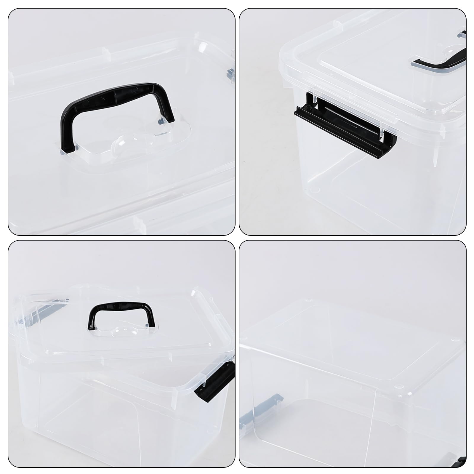 Utiao 4-Pack 10 L Plastic Latching Storage Bin, Clear Storage Box Bin with Handle