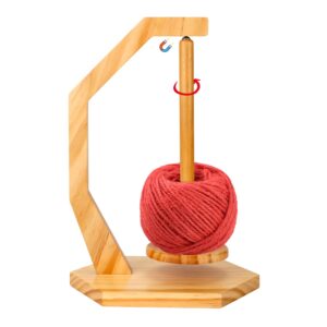 magnetic yarn ball holder, smooth rotation wooden yarn spinner stand yarn holder for knitting and crocheting yarn organizer gifts for crochet diy craft lovers (burlywood)