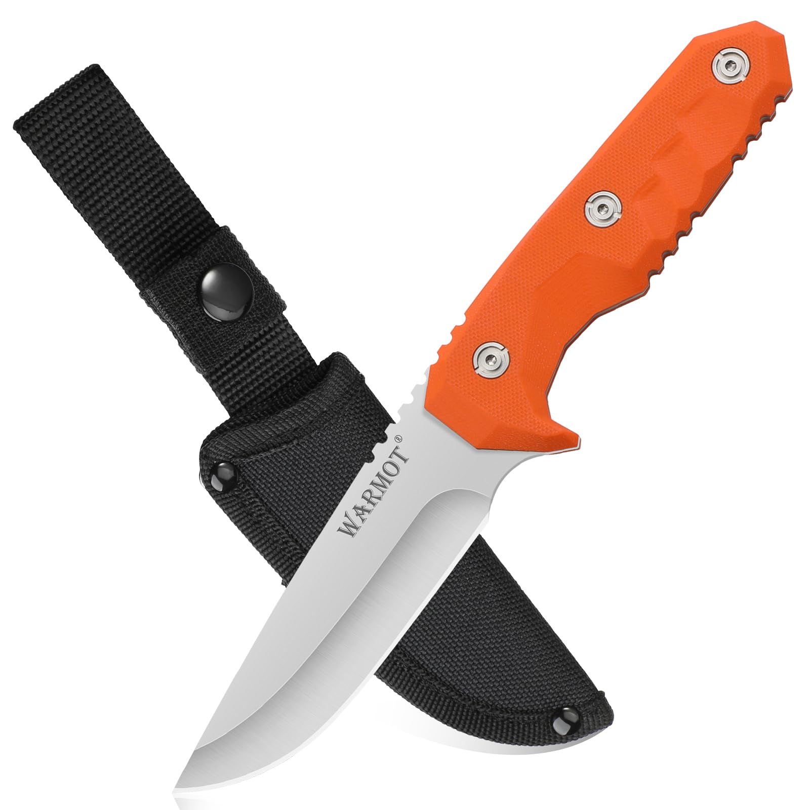 warmot® Survival Knife - Fixed Blade Knife High Carbon Steel, Bushcraft Knife Outdoor Knives for Survival, Camping, Hiking (G10 Handle) Orange