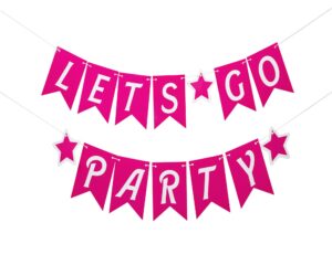 uorend pink let's go party banner,pink themed bachelorette/birthday/engagement/bridal shower party decorations,let's go girls sign,hot pink glitter,makeup,pink doll,21st birthday party favors,photo booth prop