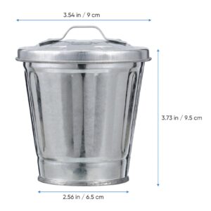 Kichvoe Mini Galvanized Trash Can with Lid Tiny Wastebasket Trash Bin Small Metal Buckets Garbage Bin Tabletop Rubbish Bin Flower Pot Pen Holder for Succulent Office