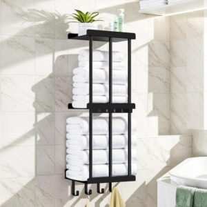 bathroom towel storage rack 3 tier towel racks for bathroom wall mounted 32 inch with shelf and 4 hooks of rolled bath towels