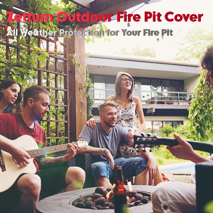 Zettum Fire Pit Cover Round 50 Inch - Outdoor Firepit Cover Waterproof & Heavy Duty, 600D Patio Fire Table Cover Large Gas Fire Pit Accessories Fade & Weather Resistant - 50 x 50 x 24 Inch