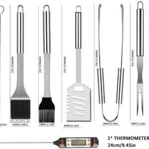 Personalized 34pc BBQ Grill Accessories Set with Thermometer - Father's Day Gift - Personalized Heavy Duty Stainless Steel Grill Set in Case - House Warming Gift