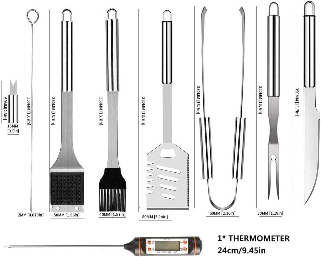 Personalized 34pc BBQ Grill Accessories Set with Thermometer - Father's Day Gift - Personalized Heavy Duty Stainless Steel Grill Set in Case - House Warming Gift