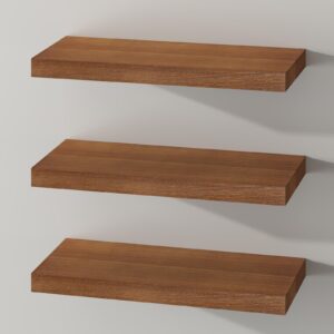 saumonieres floating shelves wall shelf solid wood for bathroom bedroom kitchen wall storage set of 3, walnut wall shelves