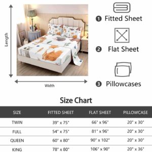 LUVIVIHOME 4PCS Woodland Animals Sheets Set, Queen Bed Sheets, White Sheets, Boys Girls Kids Bedding, Bear Deer Fox Forest Animal Lodge Cabin Bedding Set, 1 Fitted Sheet & 1 Flat Sheet & 2 Pillowcases