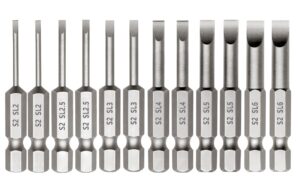 saipe 12 pieces magnetic slotted screwdriver bit set, 1/4 inch hex shank flat head drill bits insert bits 2 inch length, sl2/2.5/3/4/5/6 impact driver bit for power drilling, set of 2