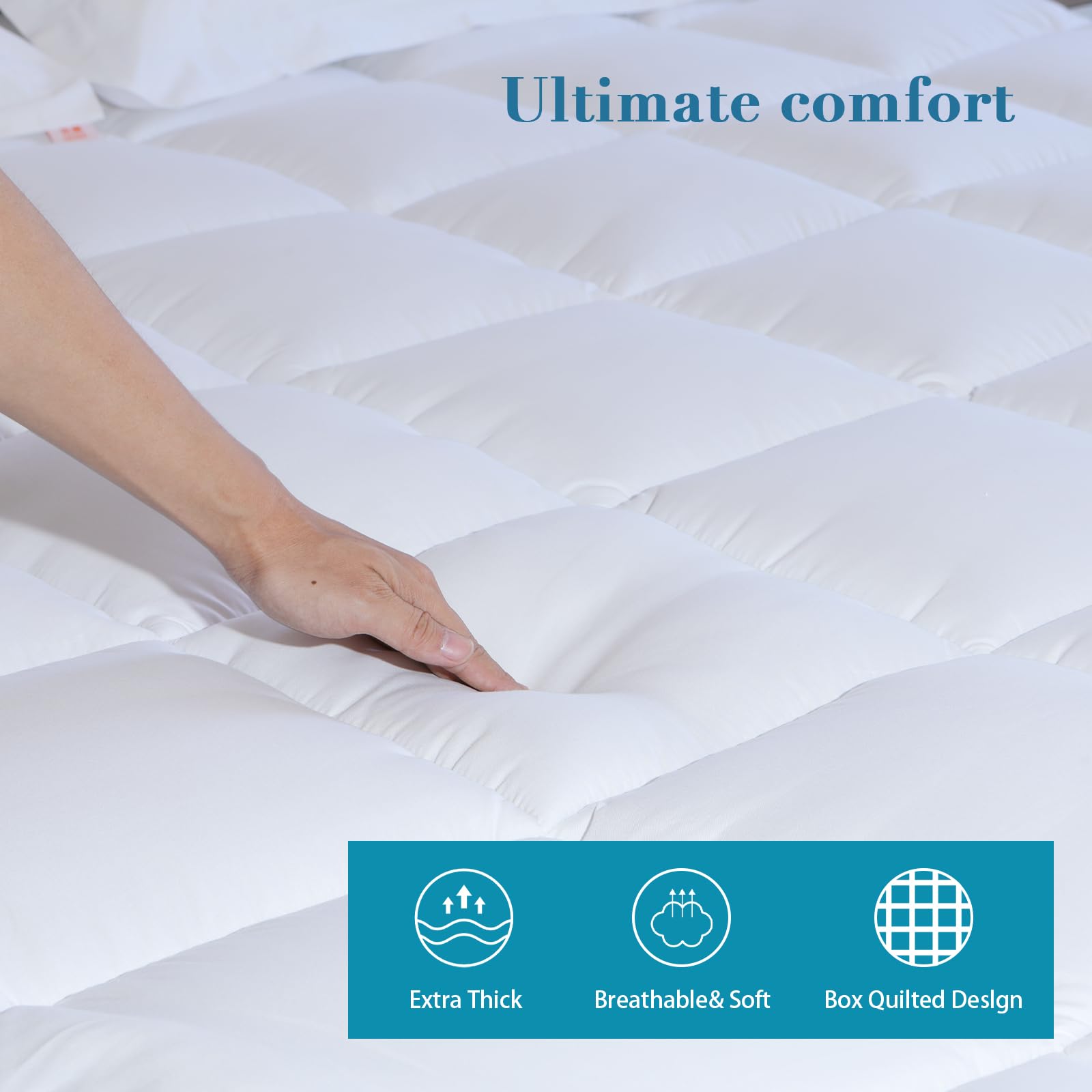 BJKE Mattress Topper Pad Full - Pillow Top Plush Thick Mattress Topper Pad Cover, Mattress Topper 3D Snow Down Alternative Overfilled Plush Mattress Pad with 8-21" Deep Pocket, White