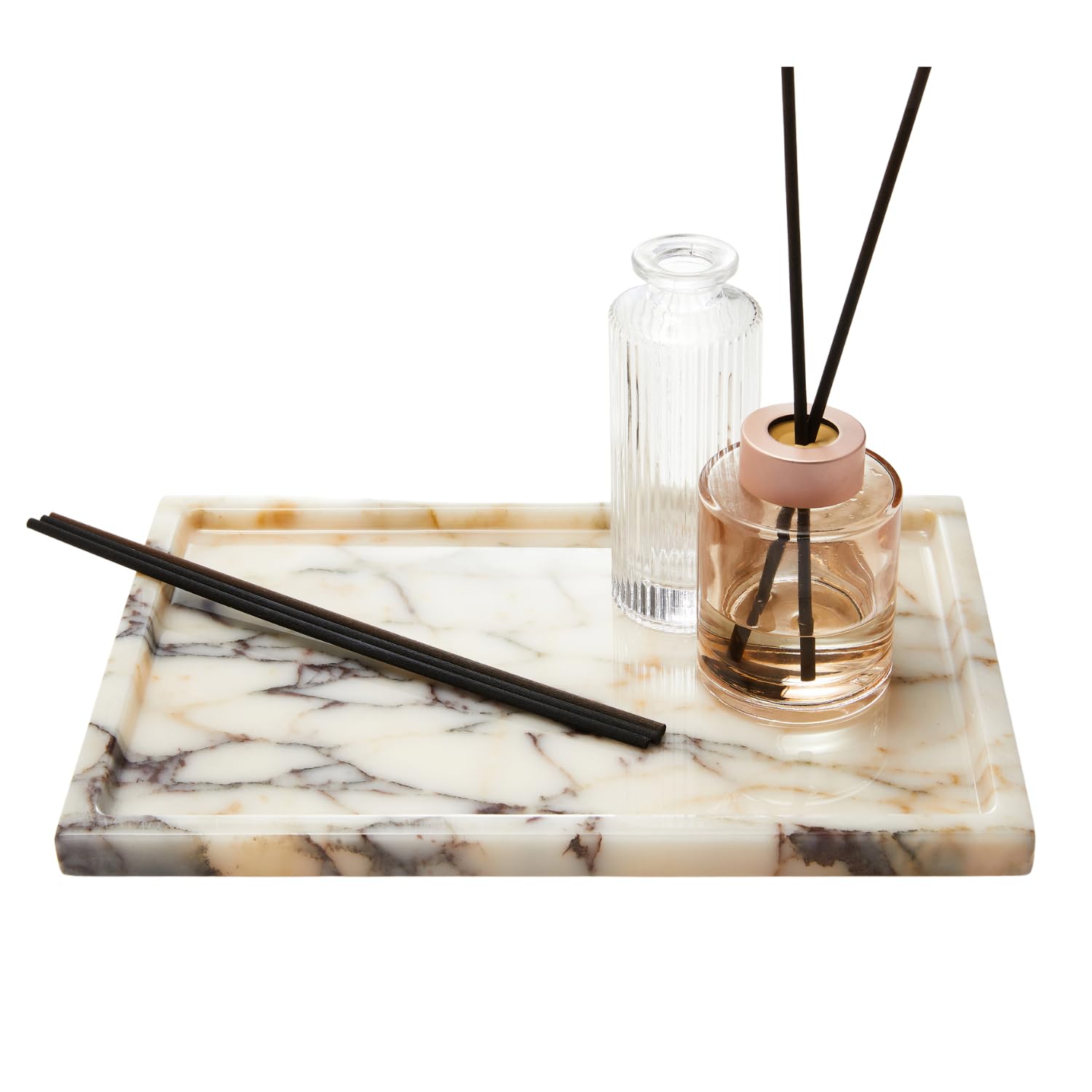 Real Luxurious Natural Marble Tray Genuine Marble Storage Tray for Home Decor Stone Tray for Bathroom/Kitchen/Vanity/Dresser Non-Resin (Engraving Tray-Purple, 300mm*200mm)