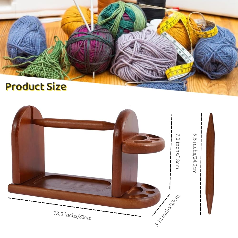 Generic Yarn Holder for Crocheting Wooden Yarn Rack Stand with Slots Yarn Storage Organizer Knitting & Crochet Supplies Horizontal Yarn Spinner Stable Yarn Ball Dispenser for Knitting Lovers, Brown