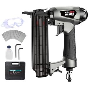 neu master pneumatic brad nailer, 18 gauge nail gun fires 5/8-inch to 2-inch brad nails with carrying case, safety glasses, 800pcs nails