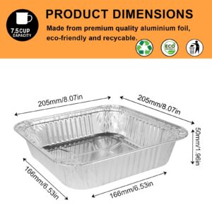 KmaxShip 8x8 Foil Pans with Lids (20 Pack) 8 Inch Square Aluminum Pans with Covers -Disposable Food Containers Great for Baking Cake, Cooking, Heating, Storing, Prepping Food