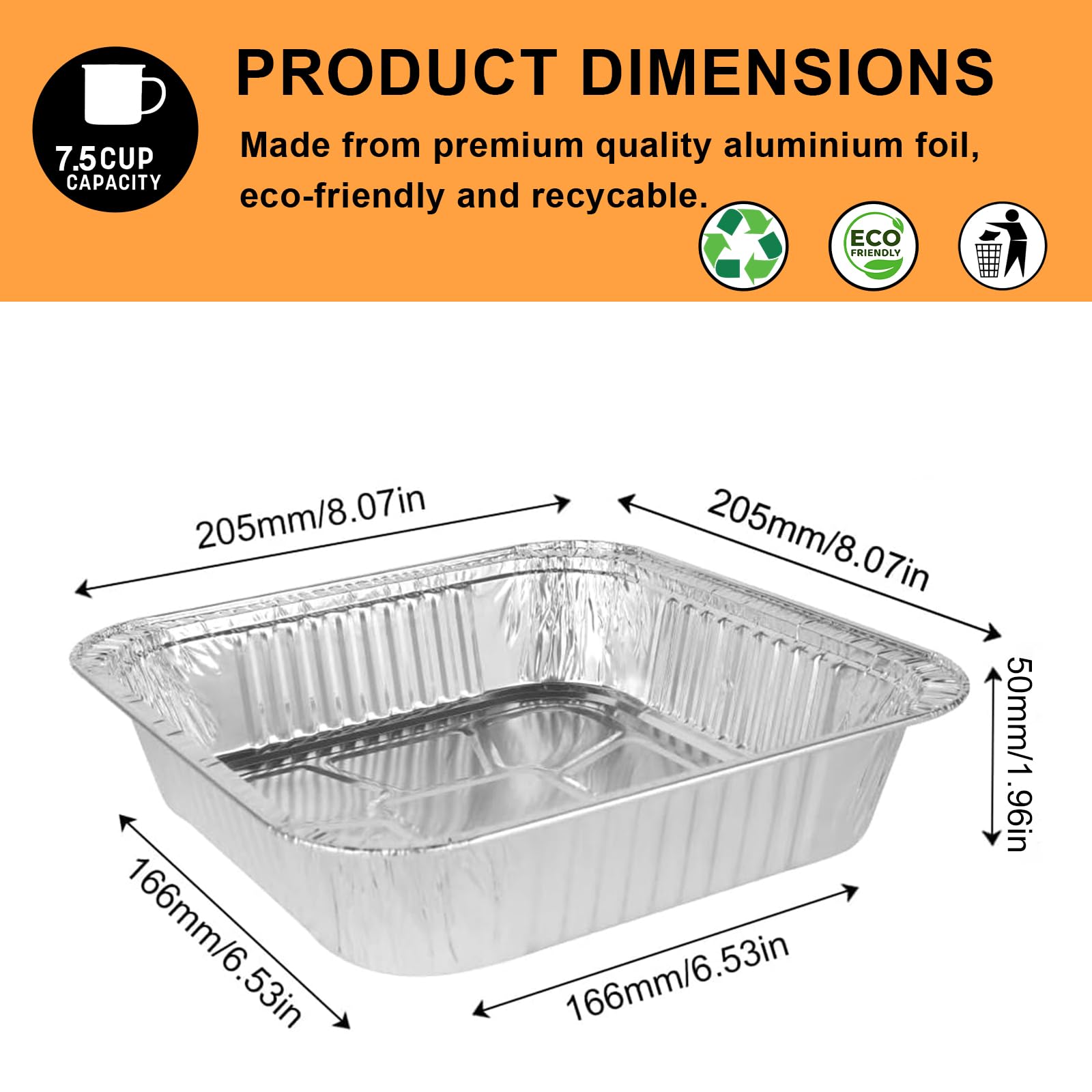 KmaxShip 8x8 Foil Pans with Lids (20 Pack) 8 Inch Square Aluminum Pans with Covers -Disposable Food Containers Great for Baking Cake, Cooking, Heating, Storing, Prepping Food