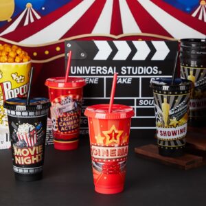 Uiifan 12 Pcs Movie Night Cups 24oz Movie Night Supplies Reusable Tumbler with Lid and Straw Movie Party Decorations Birthday Party Favors